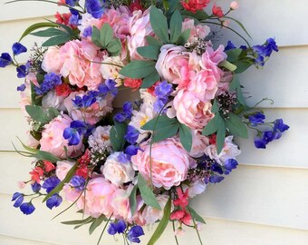 Pink floral wreath | Etsy