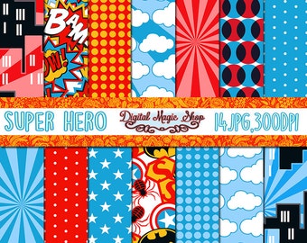 Superhero Digital Paper Comic Book Background Speech Bubbles
