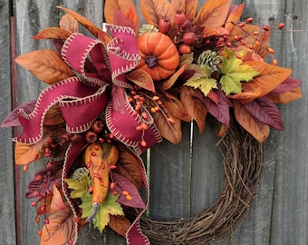 Fall Wreath Fall Berry Wreath Fall Leaf Wreath Fall burlap