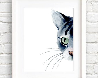 Grey cat art | Etsy