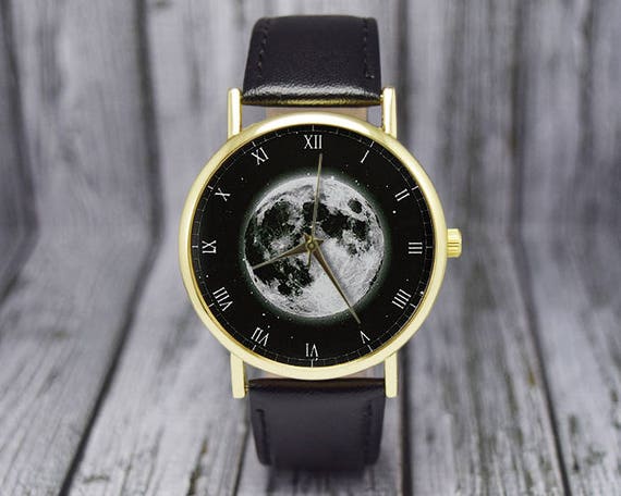 Full Moon Watch Black and White Leather Watch Ladies