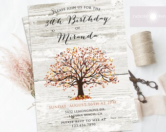 Surprise Fall Birthday Floral Party invite Autumn Spring