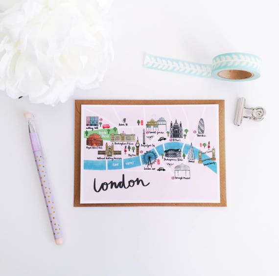 London Map Postcard London Map Illustration London Art