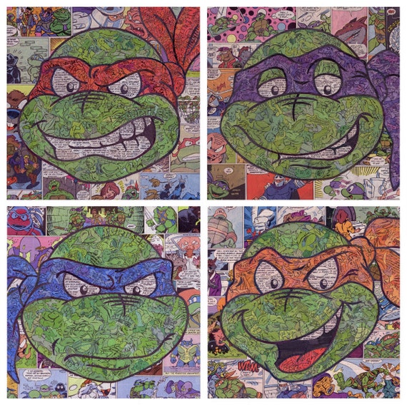 SET OF 4 Teenage Mutant Ninja Turtles Comic Collage Prints