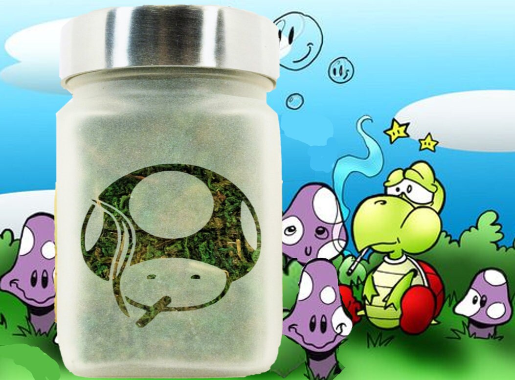 Stoner Power Up Mushroom Stash Jar - Super Mario Brothers Gift - Weed ...