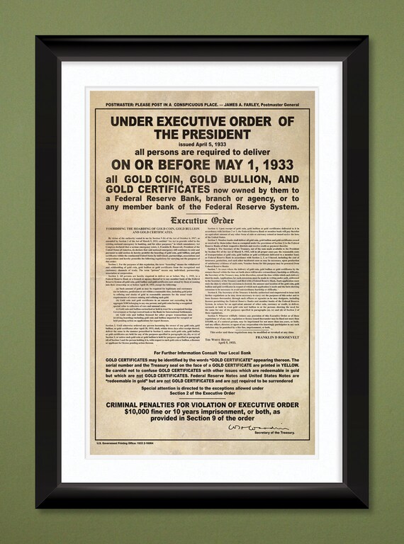1933 FDR Gold Confiscation Notice Executive Order 6102