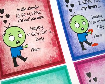 INSTANT DOWNLOAD Zombie Valentine Treat Toppers Zombie My