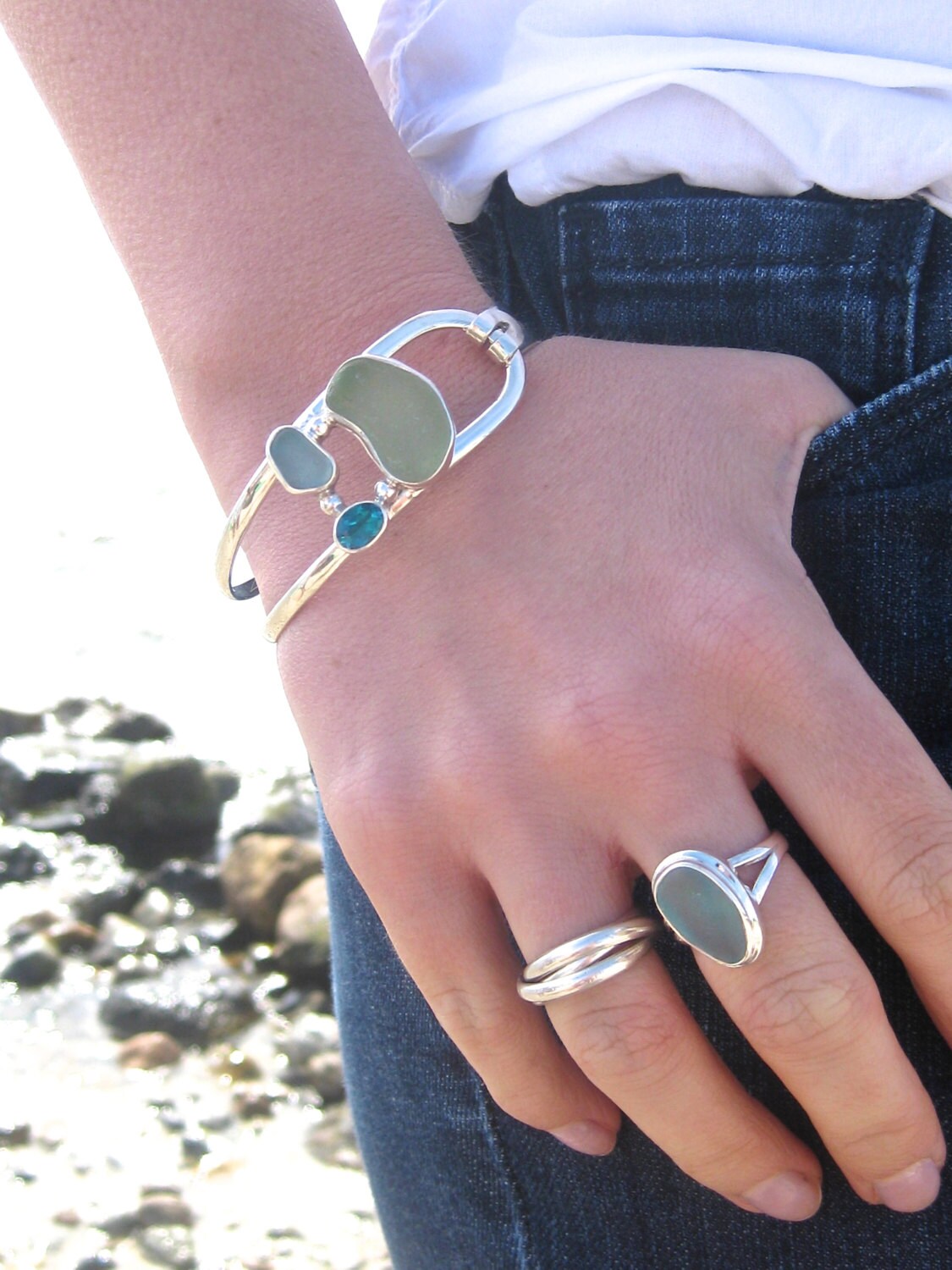 Sea Glass Ring Sterling Silver & Authentic Sea Glass Ring