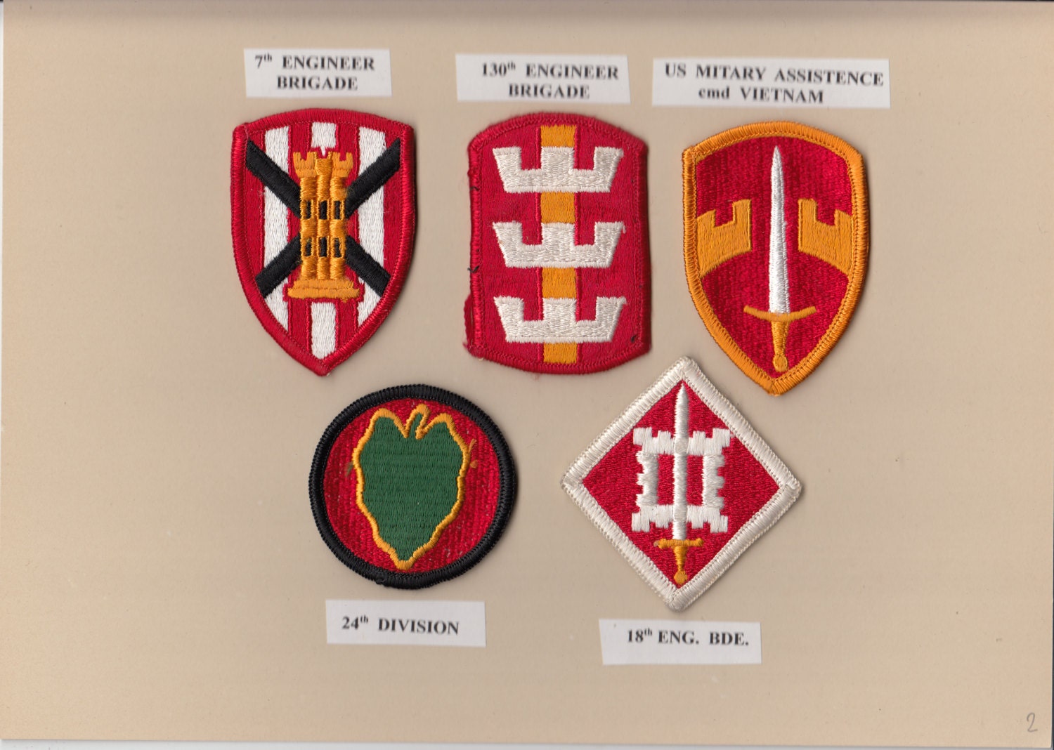 5 US patches: 7th Engineer Brigade 130th Engineer Brigade US