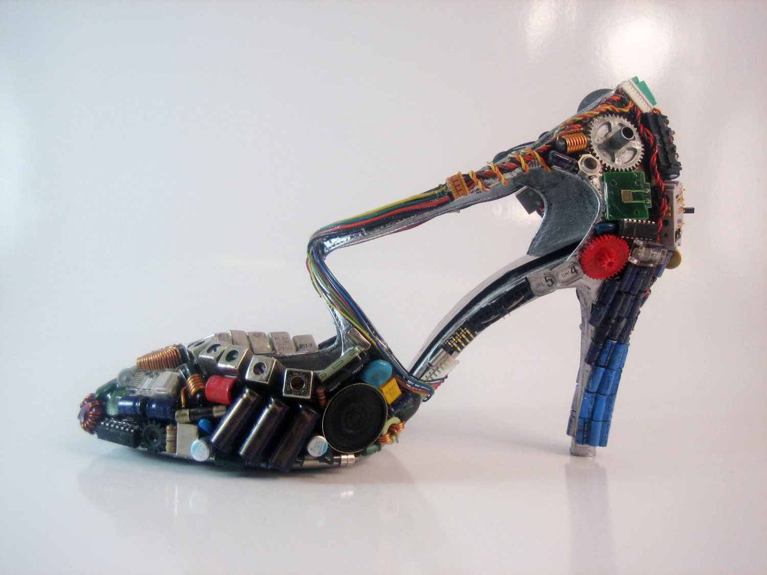Recycled computer parts art sculpture assemblage junk art