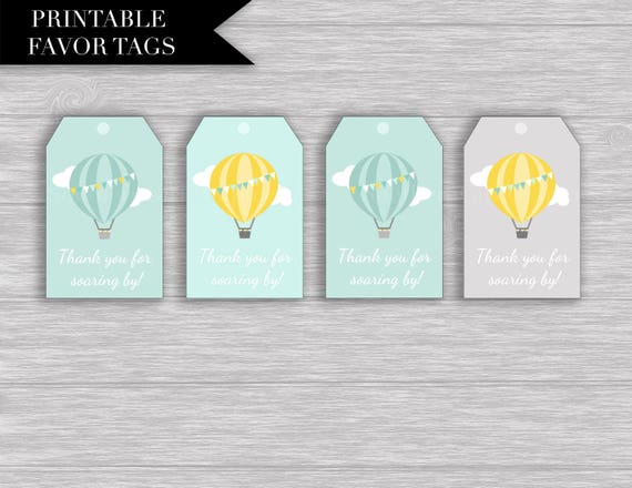 Hot Air Balloon Favor Tag Printable Digital Download: