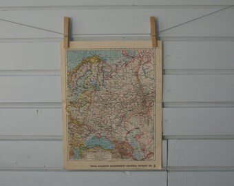 Vintage Russia Map PRINT Soviet Union Watercolor painting