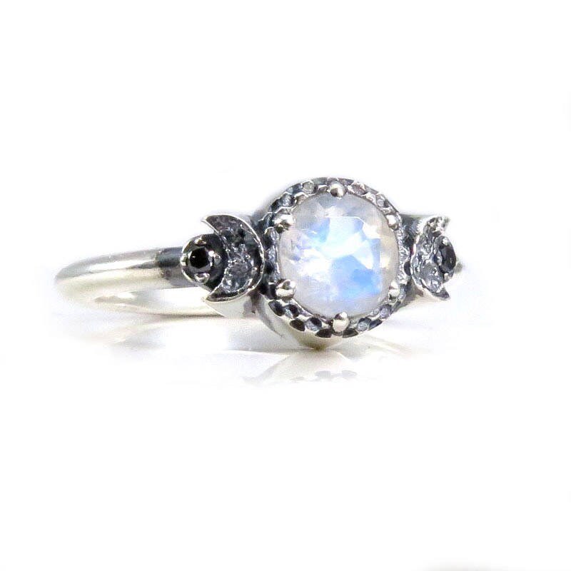 Moonstone Moon Ring Sterling Silver Gothic Celestial