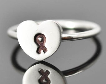 Gold Ribbon Ring Breast Cancer Awareness Hammered Handmade