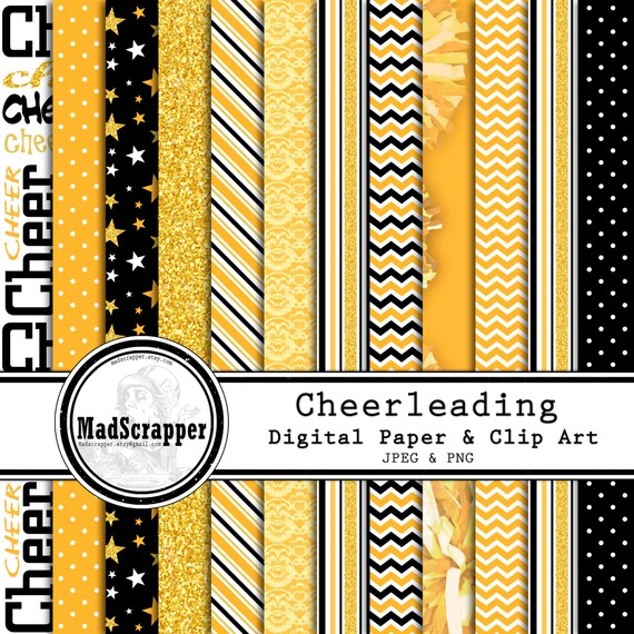 Digital Scrapbook Paper Cheerleading Black and Gold 12