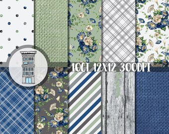 Floral PAPER PACK Digital scrapbooking papers teal mustard