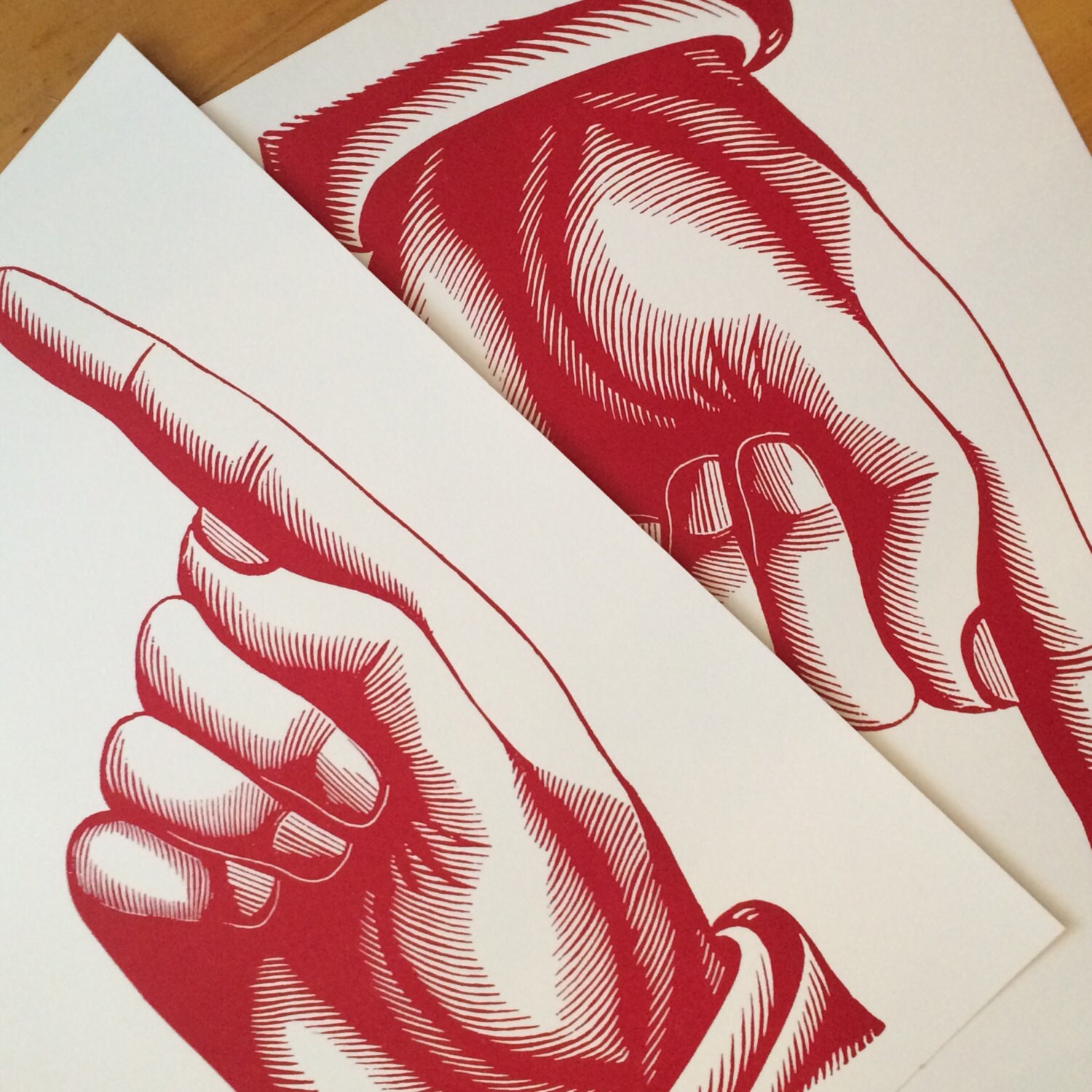 2 POINTING FINGER posters Letterpress prints Vintage pointing
