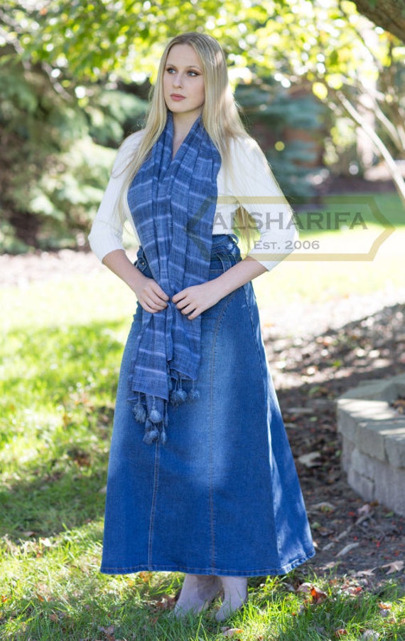 41 Long Denim Skirt With Rear Pockets Womens