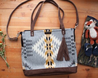 Boho bags made with Pendelton Wool and by MercyGreyDesignCo