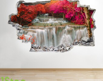 Waterfall wall decal vinyl waterfall photo forest wall decal