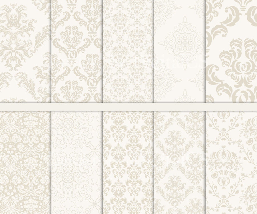 Damask digital paper Wedding digital paper 12x12 ivory beige