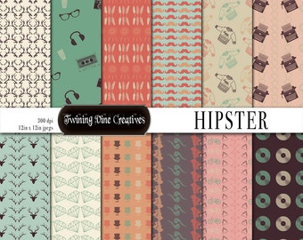 Hipster digital papers Mustache Scrapbook Paper Hipster