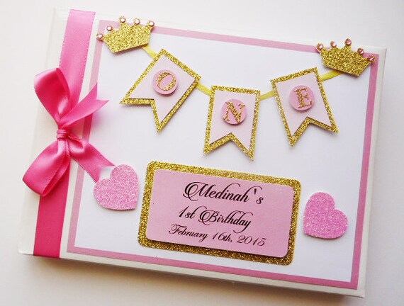 Personalised Princess Girl First 1st Birthday Guest Book personalised-princess-girl-first-1st-birthday-guest-book