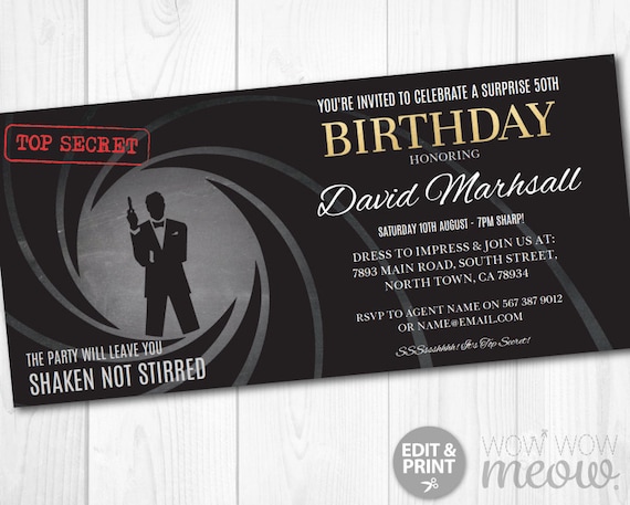 Surprise Secret Agent Invitations Invite Spy INSTANT DOWNLOAD