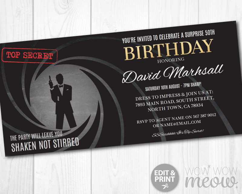 Surprise Secret Agent Invitations Invite Spy INSTANT DOWNLOAD