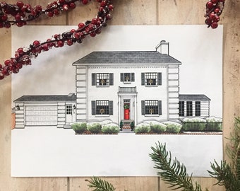 Custom house portrait | Etsy