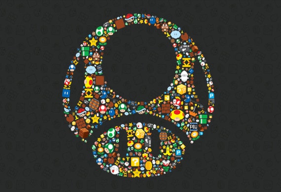 Mario Mushroom Collage Poster 13x19