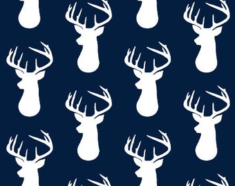 Deer Fabric Navy Deer Head Custom Fabric By Ivie Cloth Co