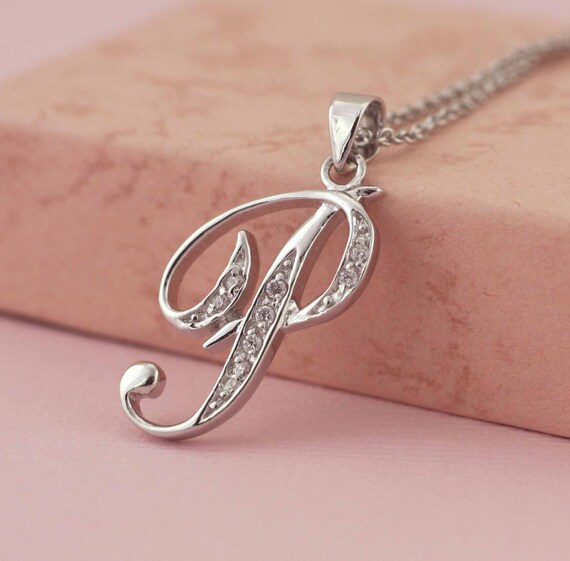 Letter P Necklace Sterling Silver Initial Necklace Silver