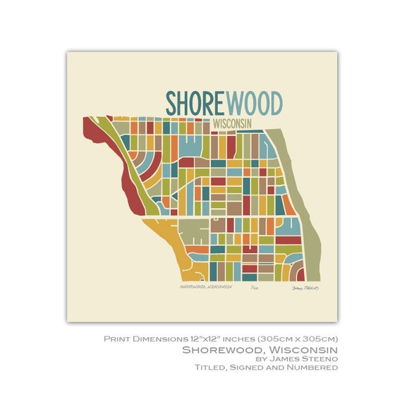 Shorewood Wisconsin Art Map Print Milwaukee County by James