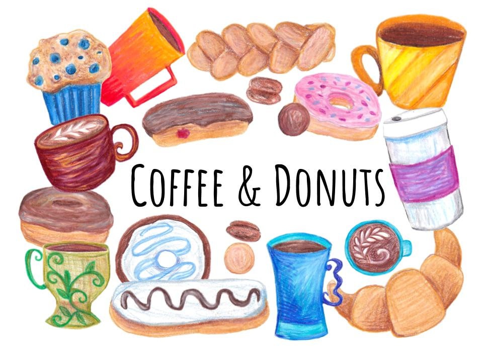 Coffee and Donuts clipart hand drawn clipart coffee and