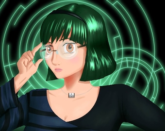 Sci fi green haired girl female alien monster lowbrow art