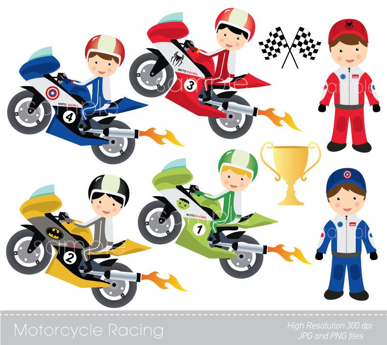 Digital Clipart Motorcycle Racing for Scrapbooking