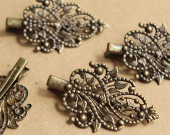 10 pc. Silver Mini Alligator Pins with Filigree Pad 32mm long