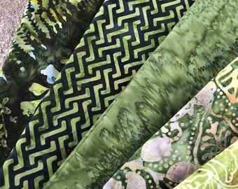 Green batik fabric | Etsy