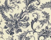 Items similar to Christmas Fabric Floral Toile in Blue and Cream 1 Yard ...