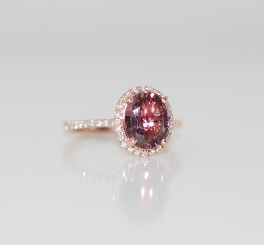 Burgundy Sapphire Ring Rose Gold Engagement Ring 2.2ct oval 14k rose ...