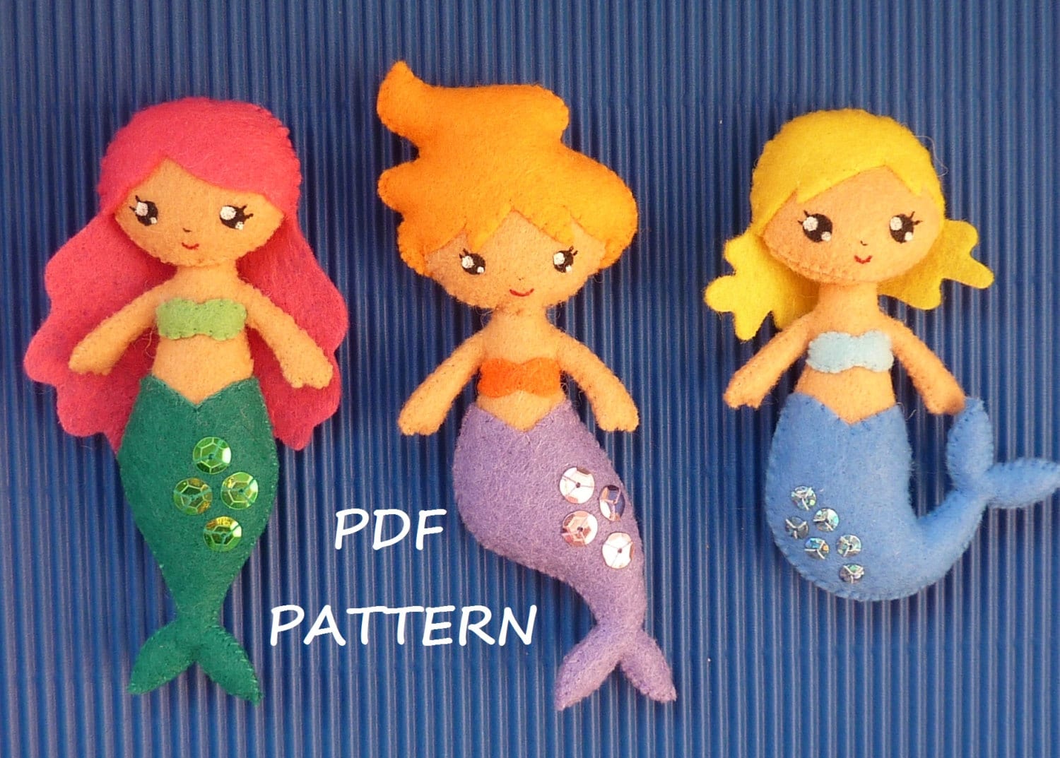 PDF sewing pattern to make a small mermaids in felt.