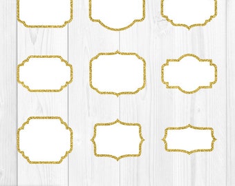 Circle Oval Gold frames Glitter Clipart Digital Gold frames