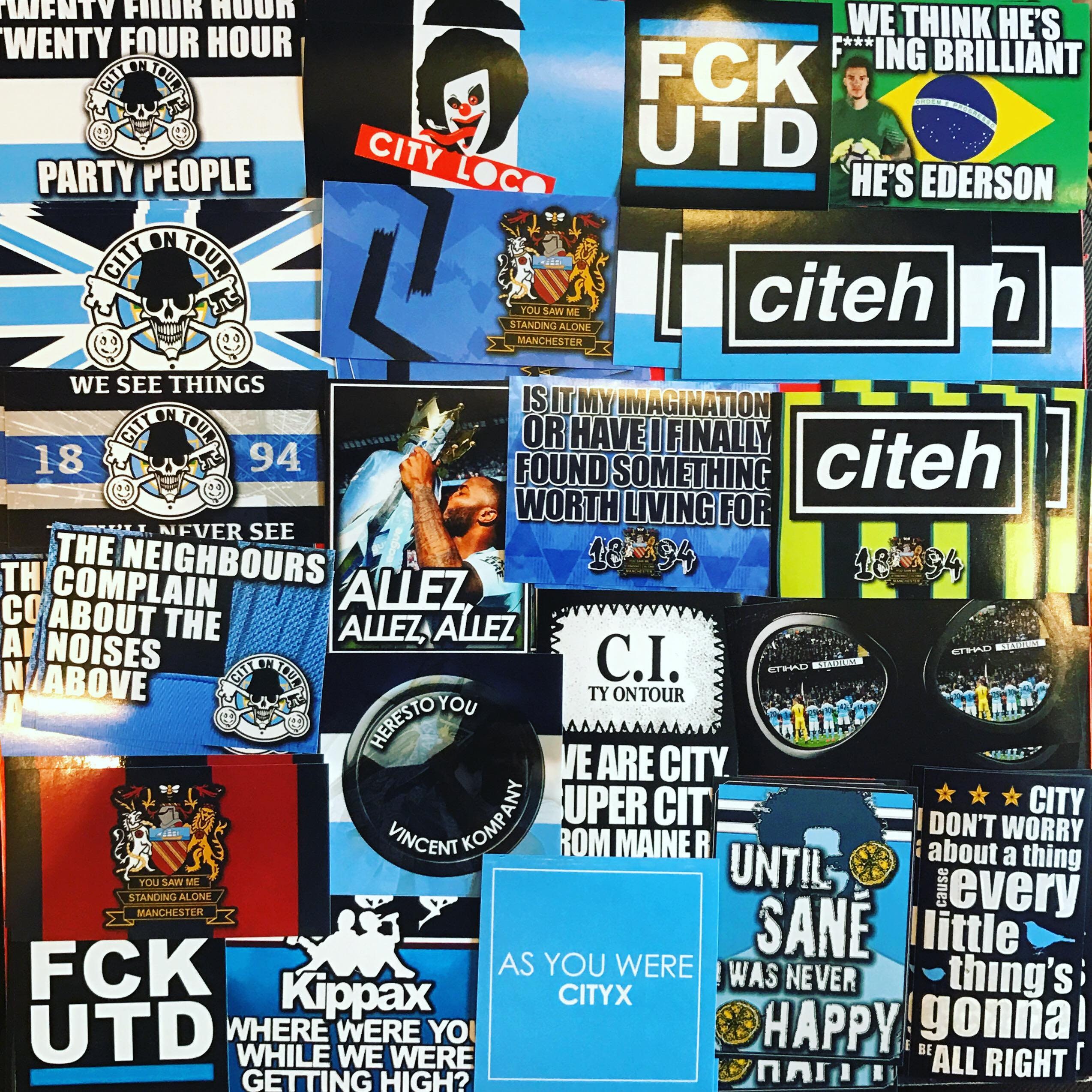 100 x Manchester City Stickers Based on MCFC Oasis Gallagher