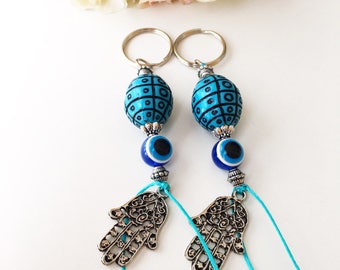 Hamsa evil eye keychain greek nazar bead lucky evil eye