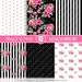 Pink and Black Digital Paper Floral Digital Paper Pack Pink