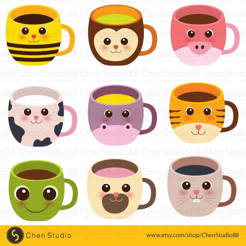 Cute mugs vector Digital Clipart Instant Download EPS