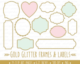 Gold Digital Wreaths Clip Art. Gold Glitter Laurels Clip Art.