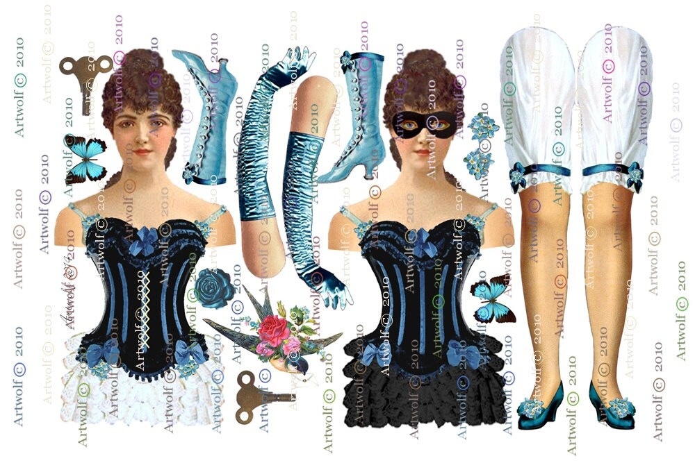 Instant 2 Paper Dolls Stage Theatre Showgirl French Paper