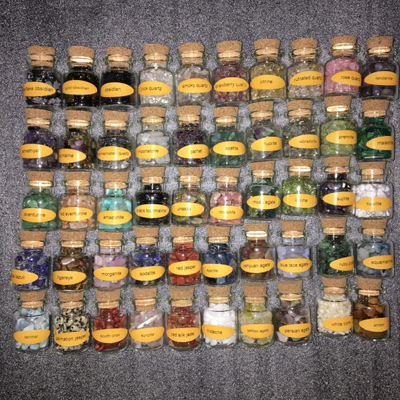 50 Mini Gemstone Bottles Chip Crystal Healing Tumbled Gem